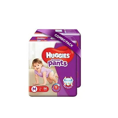 Huggies Wonder Pants Medium Size Diapers (Pack of 2, 56 Counts per Pac ...